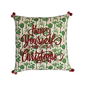 Creative Co-Op Square "Have Yourself a Merry Little Christmas" Embroidered Pillow