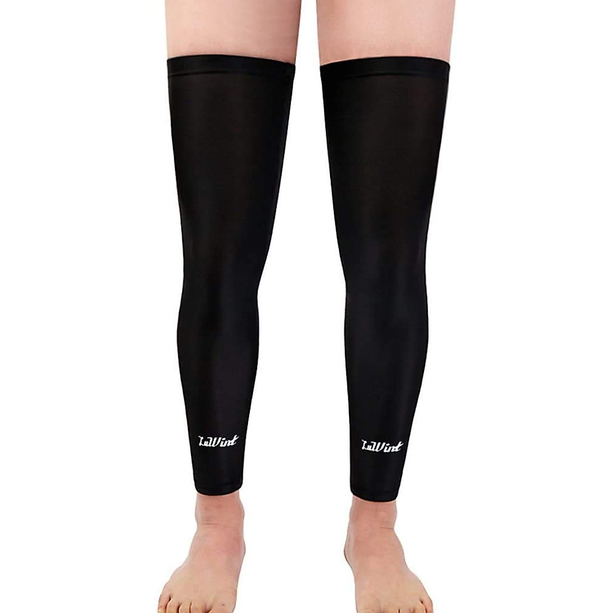 Luwint Long Compression Leg Sleeves for Women Men Comfortable and Non-Slip UV Protection Leg Knee Brace Supports for Sports Basketball Running Cycling, Black, 1 Pair (Large)