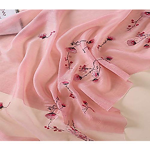 Alysee Women Warm Silk&Wool Mixed Lovely Embroidered Scarf Headwrap Shawl Pink
