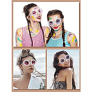 8 Pairs Daisy Sunglasses Disco Festival Sunglasses Fun Flower Sunglasses for Women Retro Floral Round Shape Sunglasses (Multi Colors)