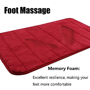 SK Studio Memory Foam Bath Mat Non Slip Absorbent Bathroom Rugs Thick Soft Dry Fast for Kitchen Runner Mat for Kitchen Floors Red, 16x24 inch