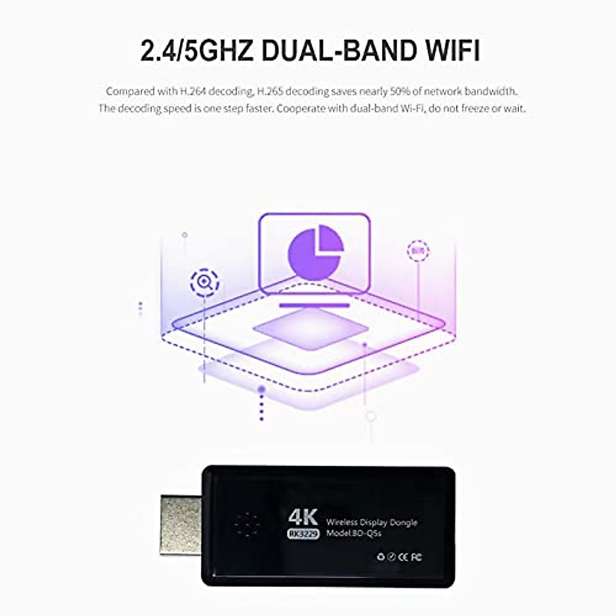 4K/1080P Wireless HDMI Display Dongle Adapter, 2.4G/5G Dual Band Adapter Receiver, Screen Mirroring Miracast Dongle, Compatible for Android/iOS/Windows to TV Monitor Projector