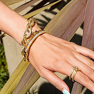 Jinbaoying Gold Rings for Women Girl Statement Fashion Rings Gold Plated Stainless Steel Engagement Promise Knot Love Rings (Gold, 8)