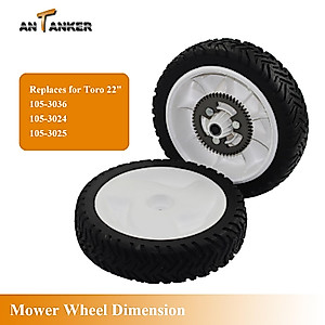 Antanker 105-3036 Wheel Gear Assembly Replaces for Toro 105-3036 105-3024 105-3025 for Toro 22" Lawn Mower Rear Wheel 8 Inch, 2 Pack, 20017 20041 20066 20068 20073 Recycler Self-Propelled Push Mower
