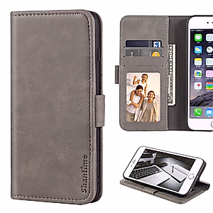 Shantime for Doogee V20 Pro Case, Leather Wallet Case with Cash & Card Slots Soft TPU Back Cover Magnet Flip Case for Doogee V20 Pro (6.43”) Grey