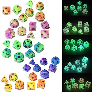 Double Color Glow in The Dark Dice Set 35 Pieces Polyhedral Dice for RPG DND MTG Games Include Black Velvet Pouch