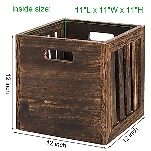 Yarlung Wood Storage Bin Cube Wood Crate with Handles, Rustic Brown Decorative Box Books Toys Shelf Basket Organizer for Closet, Bookcase, Workroom, Inside 11"x11"x11", Stackable and Easy Assembly