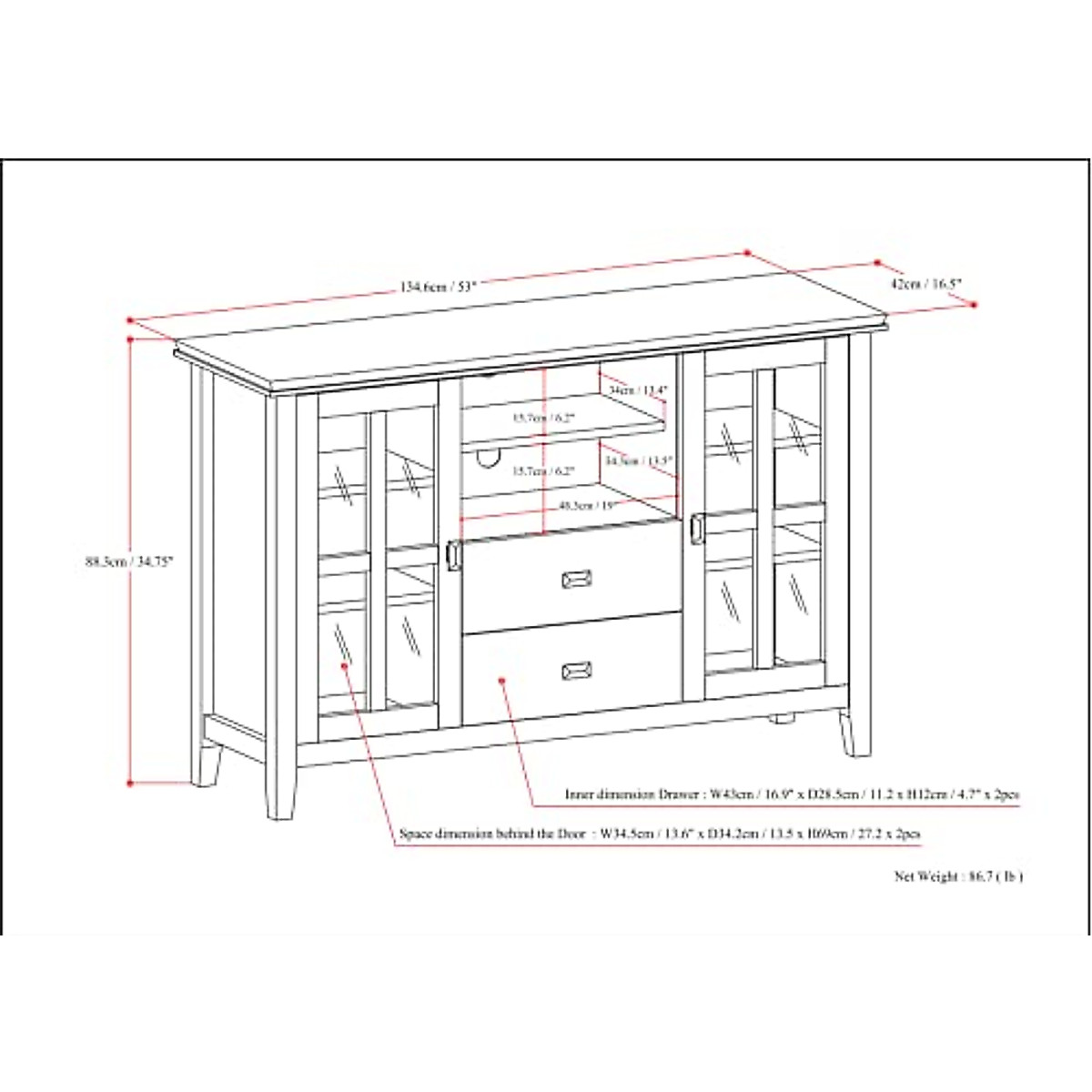 SIMPLIHOME Artisan SOLID WOOD Universal TV Media Stand, 53 inch Wide, Contemporary, Living Room Entertainment Center, Storage Shelves and Cabinets, for Flat Screen TVs up to 60 inches in Russet Brown