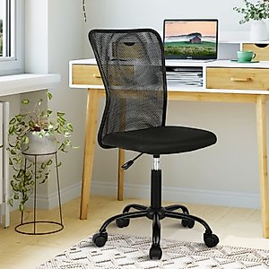 Small Office Chair, Armless Desk Chair with Wheels, Ergonomic Computer Chair with Lumbar Support, Mid Back Mesh Rolling Swivel Task Chair for Small Spaces Black