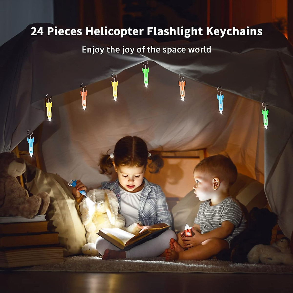 Helicopter Flashlight Keychain Rocket LED Flashlight for kids Space Party Favors Helicopter Key Ring Astronaut Party Favors（24 Pcs）