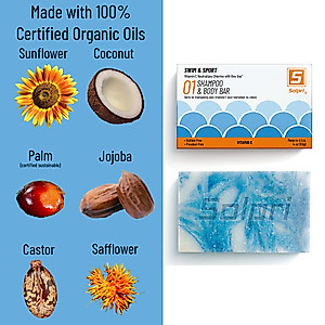 Solpri Swim Shampoo Soap Bar for Hair & Body Unscented with Vitamin C to Remove Chlorine 4 oz