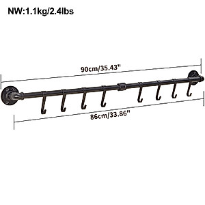 YMYNY Pot Rack Wall Mounted, 35.4" in Kitchen Utensils Hanging Rack Rail, Cookerware Storage Organizer, Coffee Mug Holder, for Kitchen, Entryway, Bathroom, Balcony, with 8 S-Hooks, HPR002H