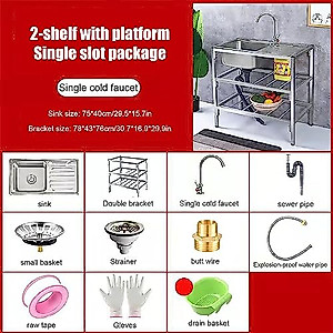 Single Bowl Kitchen Sinks, Stainless Steel Utility Sink, Free-standing Kitchen Sink, Single Bowl with Single cold faucet, Durable Utility Washing Hand Basin With Workbench, For Indoor Outdoor