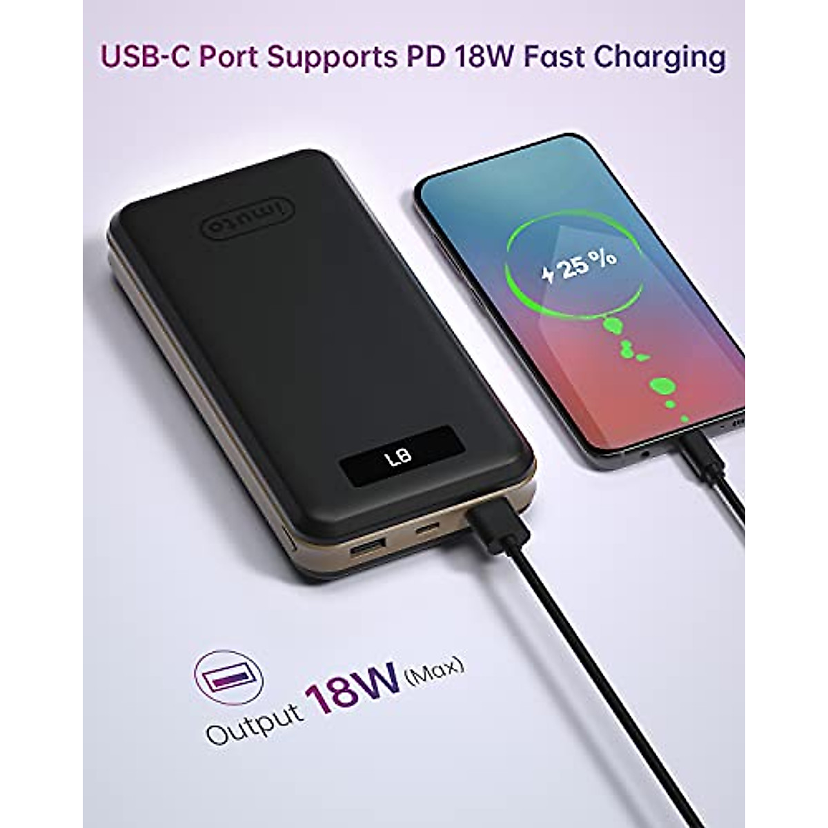 imuto Portable Charger 30000mAh Power Bank Upgrade USB C PD 18W Cell Phone External Battery Pack 3-Port Output Compatible with iPhone,Samsung,Smartphone,iPad, Nintendo etc