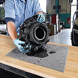 New Pig Premium Absorbent Mat Pads | 100 Oil Absorbent Pads | The Original Pig Mat | 15" x 20" Oil Pads | Each Pad Absorbs 28 oz | Total Absorbency is 22 Gallons | 100-Count | MAT203