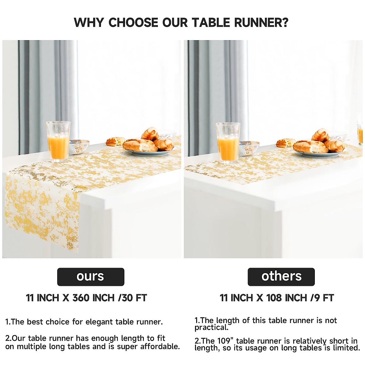 Gold Table Runner 11" x 360", Plentiful Sequin Glitter Foil Metallic Thin Mesh Table Runner Roll Can Meet Your Different Needs, Gold Table Runner for Birthday Party Wedding Christmas Table Decor