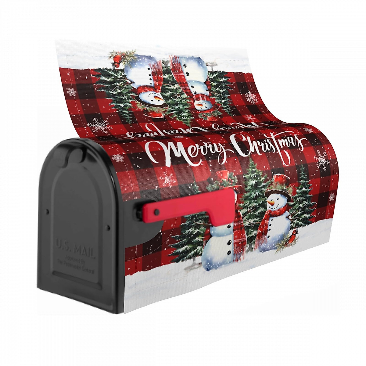 Merry Christmas Mailbox Covers Magnetic Winter Xmas Red Buffalo Plaid Snowman Mailbox Cover Standard Size 18 X 21 Holiday Mailbox Wrap Post Letter Box Cover Decorative for Home Outdoor Garden