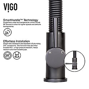 VIGO VG02001MB 19" H Edison Single-Handle with Pull-Down Sprayer Kitchen Faucet in Matte Black
