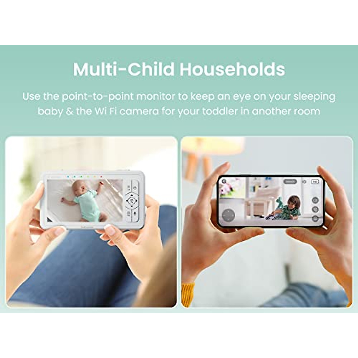 Babysense HD Video Baby Monitor Bundle - Full HD 1080p WiFi Nanny Camera (App & SD Card Included) and Separate Non-WiFi Baby Monitor with Camera and Dedicated 5" HD 720p Display for Home Monitoring