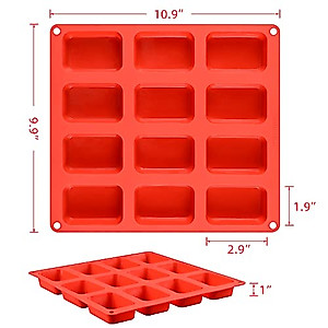 CAKETIME Silicone Mini Loaf pan, Mini Bread Pan Brownie Pan, 12 Cavities Nonstick Food Grade for Baking Mini Bread, Brownie, Cornbread, Cheesecake & Chocolate (1 Pack)