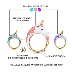 Exquisite 18K Gold Plated Hand Painted Unicorn Ring With Gift Box