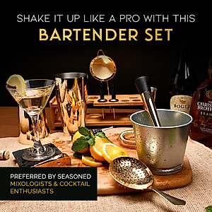 Cocktail Shaker Set 18 Piece, Mixology Equipment, All-in-One Cocktail Set, Drink Shaker, Strainers and Essential Bar Tools, Bar Set for Beginner & Professional Use, Gold - WinterCastle Enterprises