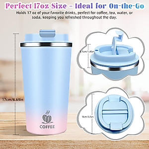 17oz Insulated Travel Coffee Mug with Flip Lid – Leakproof Stainless Steel Insulated Coffee Tumblers, Portable Thermos Cup for Hot & Cold Drinks, Perfect for Camping & On-the-Go