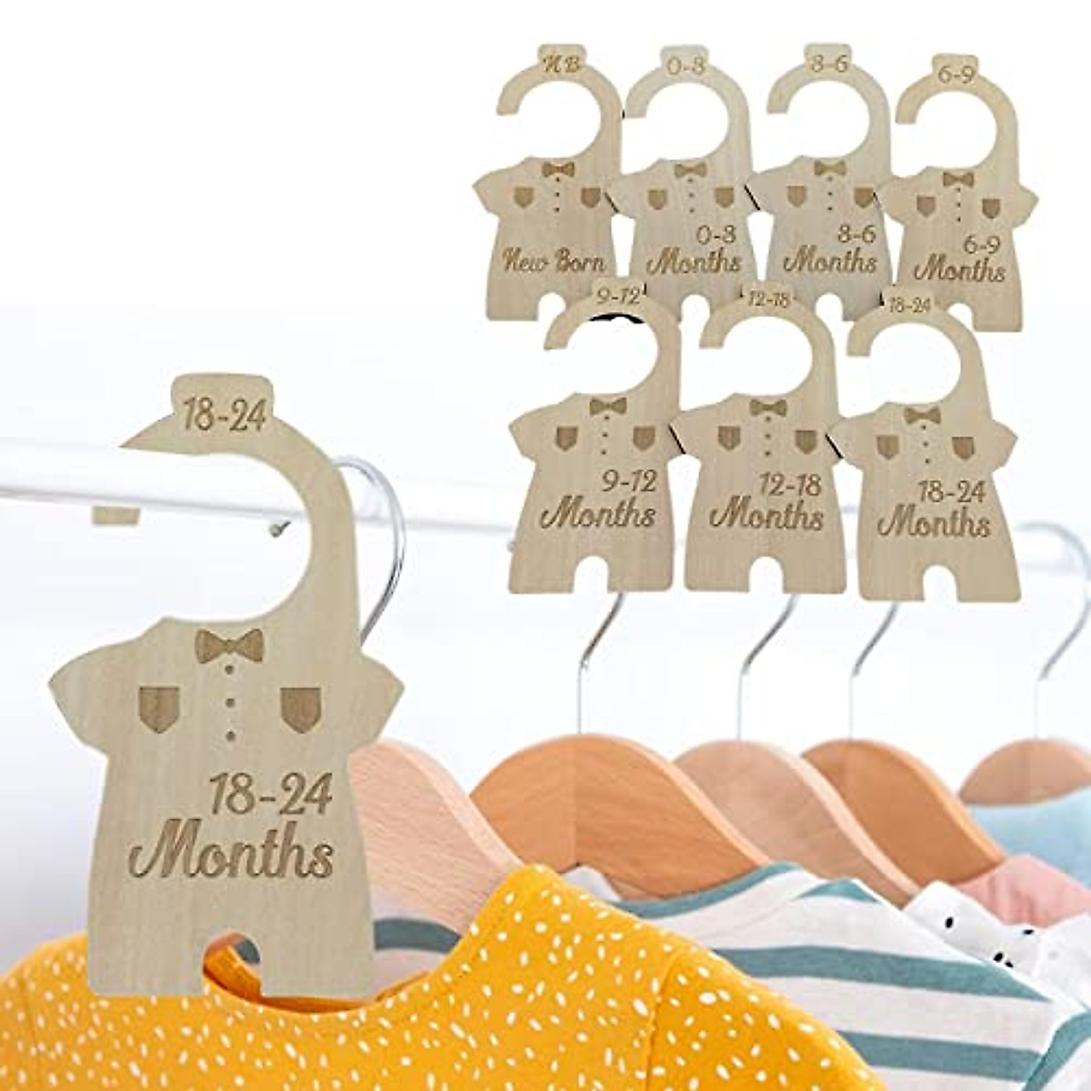 Milageto 7X Baby Closet Size Dividers, Baby Closet Organizer,Durable Baby Closet Dividers from Newborn to 24 Months for Any Nursery Decor, Style B