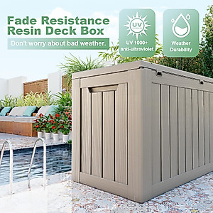 DRATO 80 Gallon Large Deck Box, Outdoor Storage Box for Patio Furniture, Patio Cushions, Gardening Tools, Pool Supplies 480lbs Weight Capacity,Waterproof Resin Storage Boxes (Grey)…