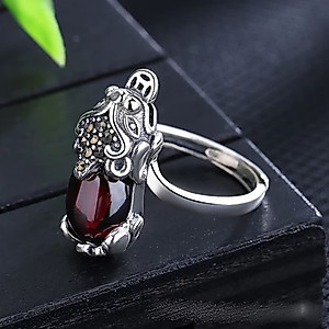 Renning Feng Shui Ring PiXiu Mantra Rings Protection Wealth Ring 925 Sterling Silver Open Adjustable Ring for Men Women