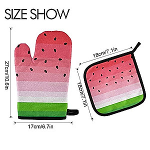 Watermelon Oven Mitts Pot Holders Set Summer Heat Resistant Gloves and PotHolders Pad 2Pcs Kitchen Decor Recycled Microwave Gloves for Baking Cooking