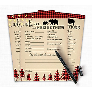 LUMBERJACK Prediction and Advice Cards,Pack of 25,Country Buffalo Plaid Rustic BOY Baby Shower Games, New Parents, Mommy & Daddy Message, Couples Coed Shower Activity Keepsake Book G805-PDAV