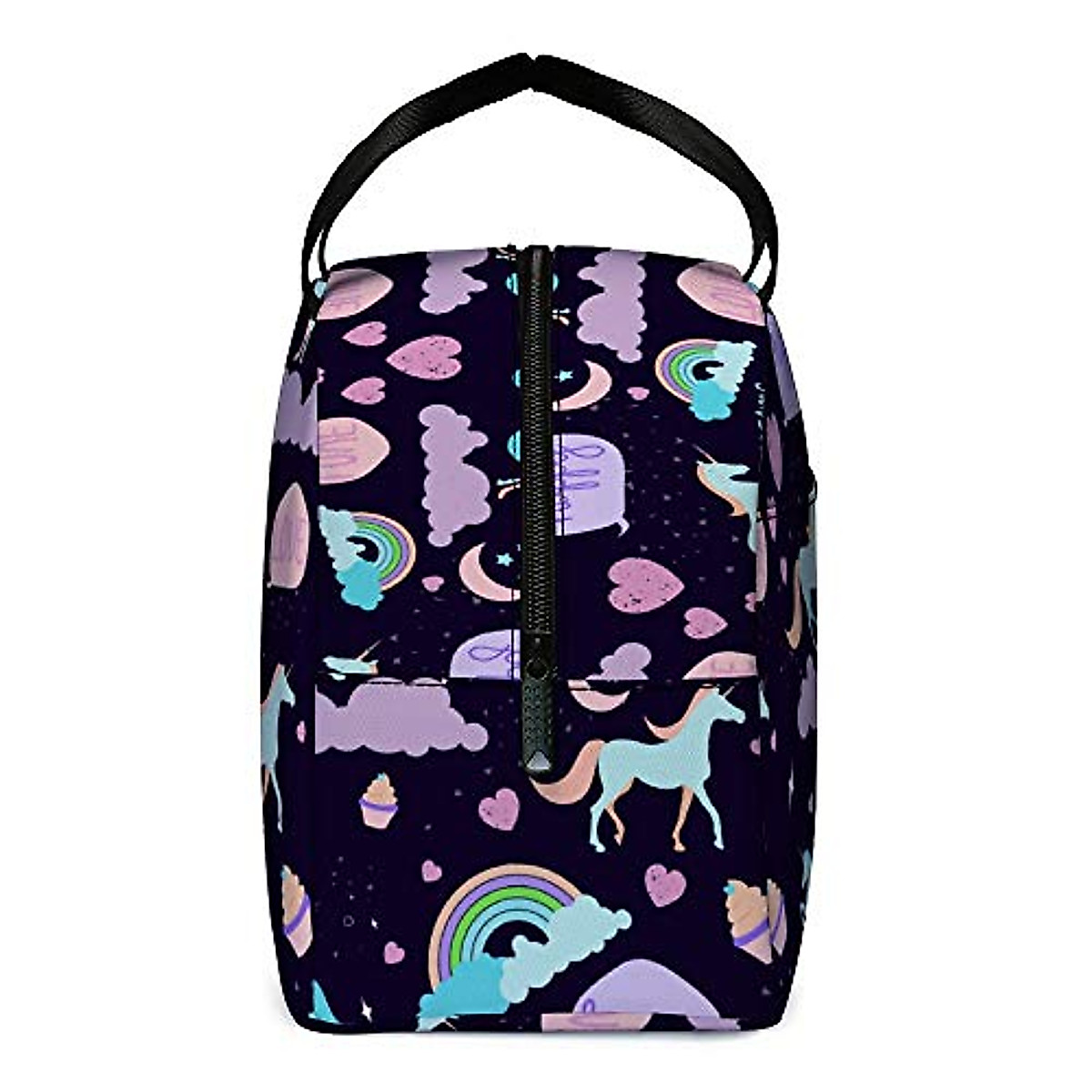 Unicorn Lunch Bag for Girls, Reusable Cute Unicorn Lunch Box Insulated Lunch Tote Bag with Front Pocket for School Kids Teen Girls (Dark Purple)