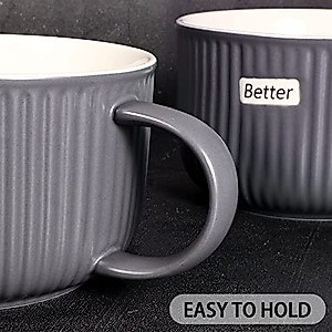 Artena 38 Ounce Soup Bowl with Handles, 6 inch Jumbo Soup Mug with Handles, Wide Large Cereal Bowl for Oatmeal, Gumbo, Salad, Oversized Grey Glazed Ceramic Soup Cup, Microwave & Oven Safe