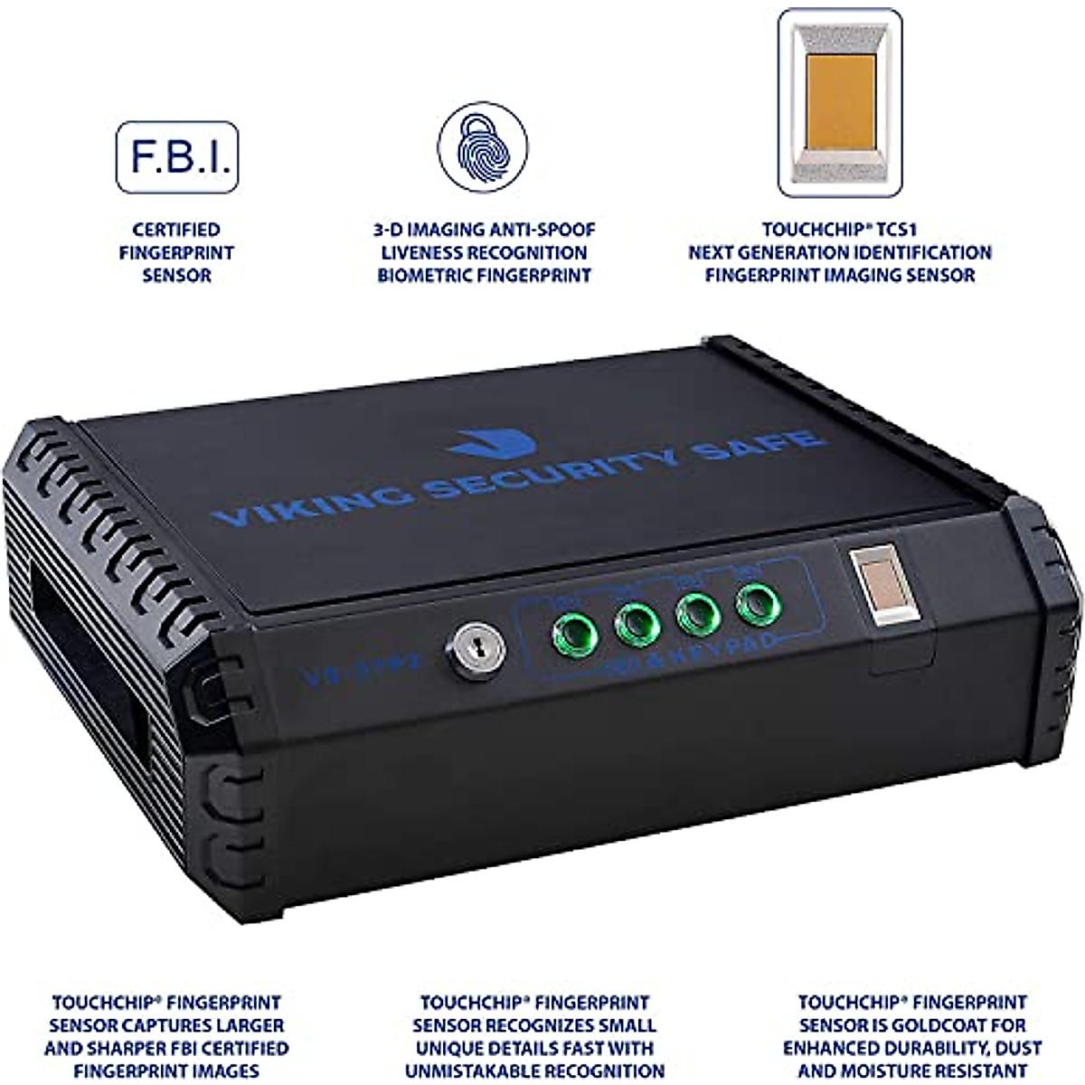 Viking Security Safe VS-37PZ Two Gun Safe with FBI Certified Fingerprint Safe Biometric Safe Sensor & Keypad 2 Handgun Capacity Pistol Safe