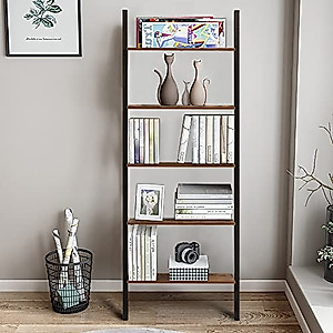 Iwell Ladder Shelf, Ladder Bookshelf, 5-Tier Ladder Bookshelf for Living Room, Office, Rustic Brown