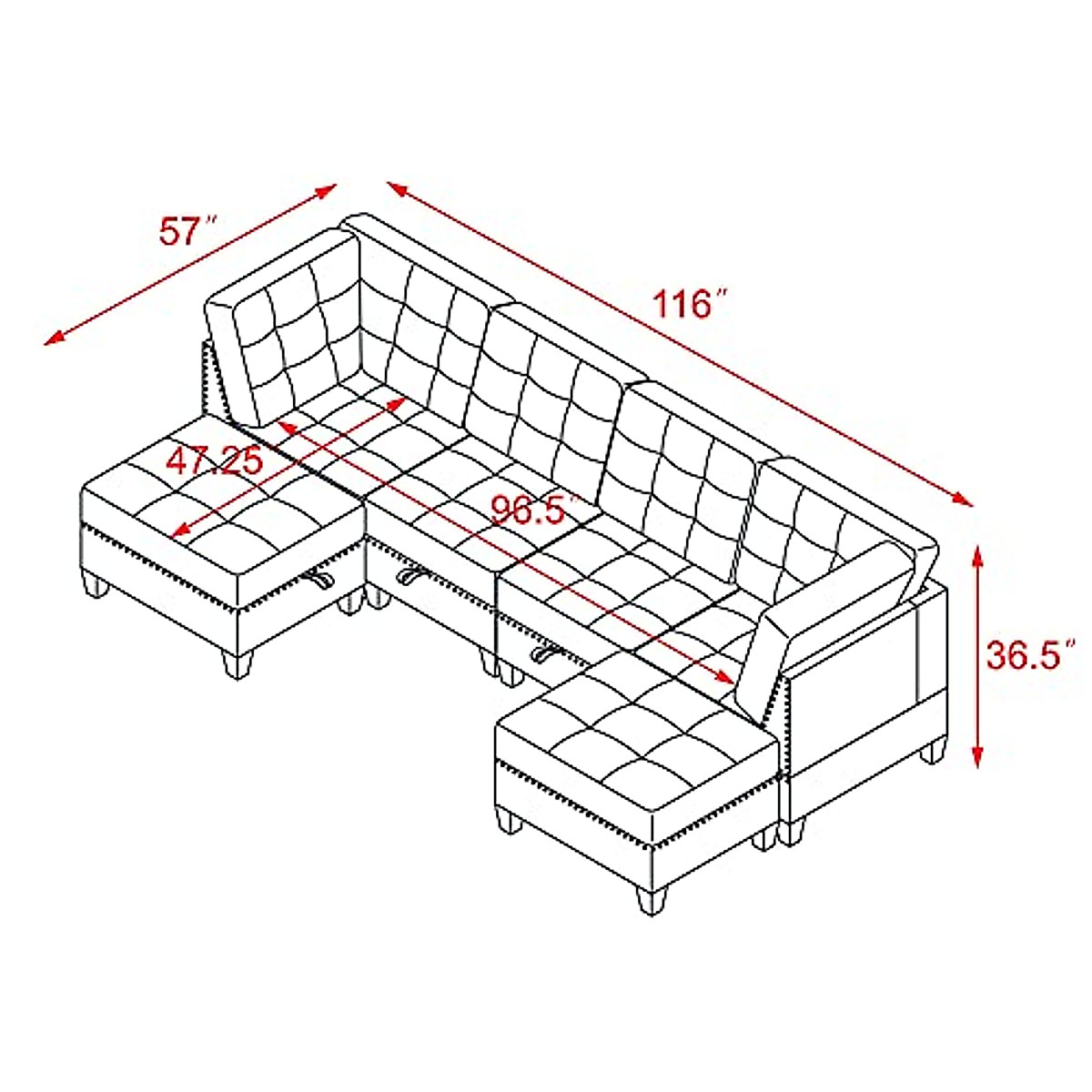 Melpomene U Shape Sectional Sofa DIY Sofa Combination，Includes Two Single Chair ，Two Corner and Two Ottoman(Black, Velvet+Two Single Chair)