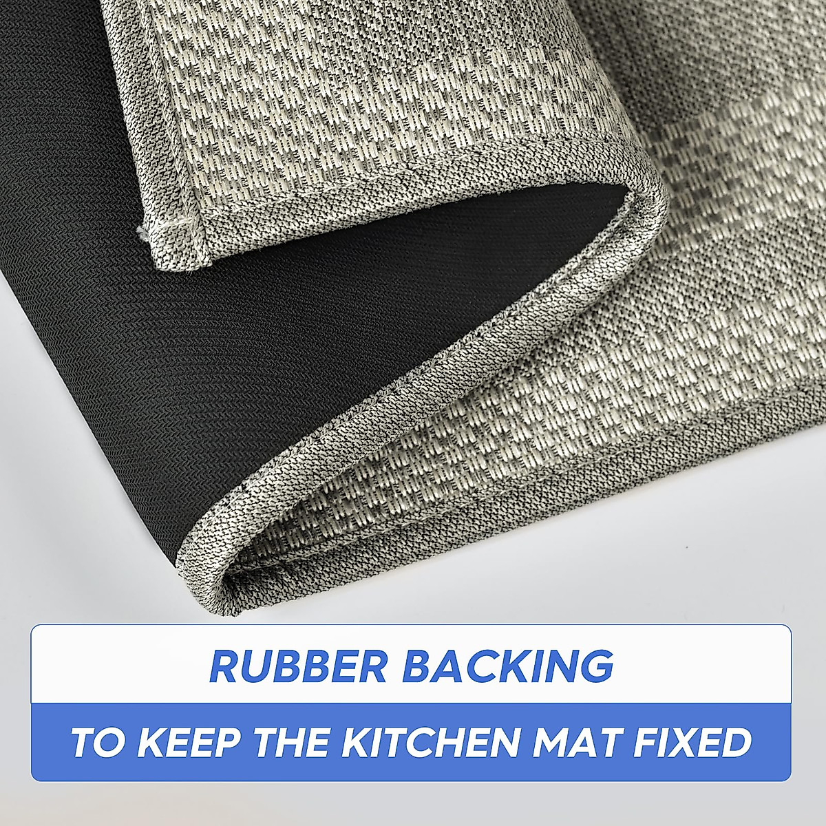 Artoid Mode Rubber Non-Slip Washable Absorbent Kitchen Rugs and Mats Set of 2, Kitchen Mats for Floor Kitchen Runner Hallway Laundry Room in Front of Sink Beige Grey - 17x29 and 17x47 Inch