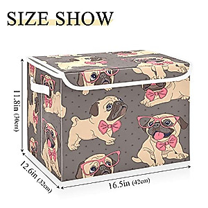 Krafig Cartoon Animal Dog Foldable Storage Box Large Cube Organizer Bins Containers Baskets with Lids Handles for Closet Organization, Shelves, Clothes, Toys