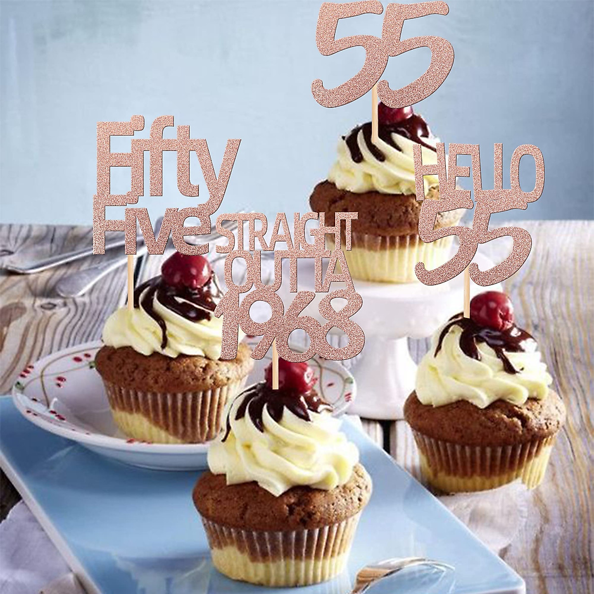 36PCS 60th Birthday Cupcake Toppers Glitter Sixty Hello 60 Straight Outta 1963 Cupcake Picks for Cheers to 60 Birthday Wedding Anniversary Party Cake Decoration Supplies Rose Gold