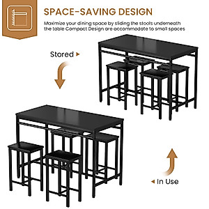 DKLGG Dining Table Set for 4 Bar Kitchen Table and Chairs for 4, Small Kitchen Table with 4 Stools, Wooden Dinner Table Set for 4, 5 Piece Dining Table Set Dining Room Table Set for Small Space