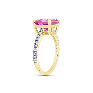 AFFY Asscher Simulated Pink Sapphire & White Cubic Zirconia Engagement Ring in 925 Sterling Silver (3.25 cttw) Ring Size-6.5