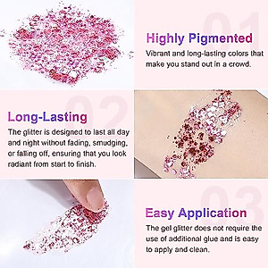 Holographic Body Glitter, TEOYALL Long Lasting Glitter Shimmer Chunky Sequins Glitters for Body, Face, Hair Makeup (Pink)