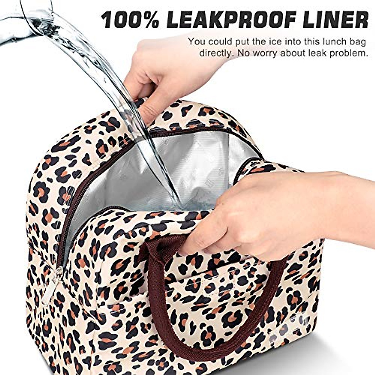 BALORAY Lunch Bags for Women with Adjustable Shoulder Strap, Leakproof Insulated Lunch Box Women Lunch Tote Bag Cooler Bag Container Lunch Pail Bags for Work Picnic Sports Travel (Beige with leopard)