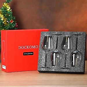 DOCKOMO Red Wine Glasses Set of 4, Hand Blown Crystal Bordeaux Lead-Free Clear Glass, Wedding, Anniversary, Birthday, Christmas Gift, 18 Ounce