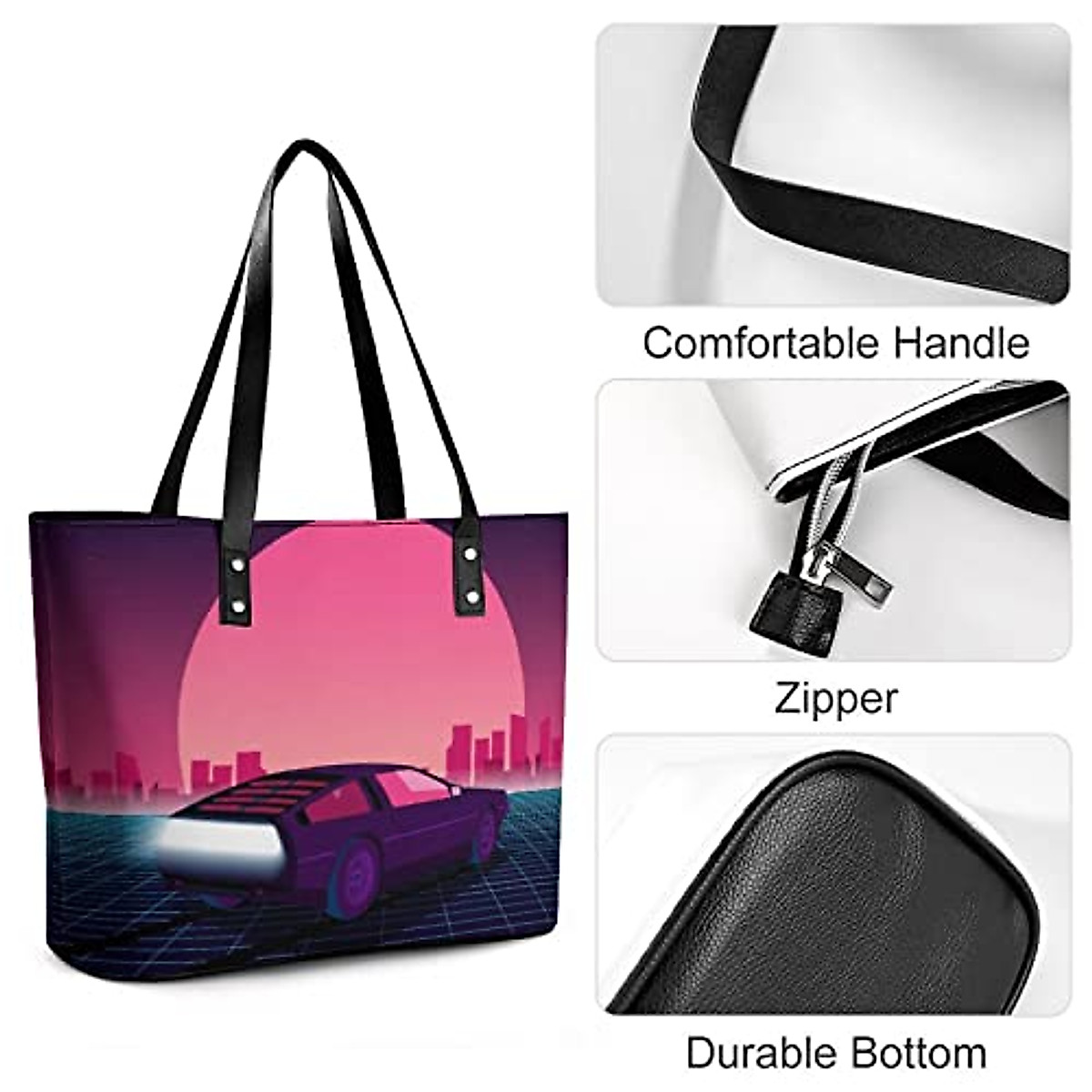 Womens Handbag Sunset And Cars Leather Tote Bag Top Handle Satchel Bags For Lady