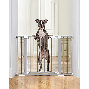 Mom's Choice Awards Winner-Cumbor 29.7-46" Auto Close Baby Gate for Stairs, Easy Install Pressure/Hardware Mounted Dog Gates for The House Indoor, Easy Walk Thru Wide Safety Pet Gates for Dogs, Gray
