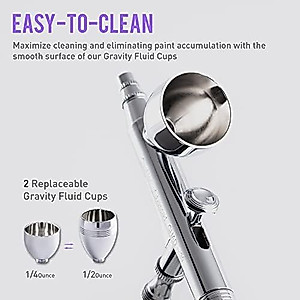 Gaahleri Airbrush Kit, Airbrush Gun Dual-Action Gravity 1/2 & 1/4 oz Fluid Cup, 0.35 & 0.5 mm Needle, Cost-Effective Air Brush Set Makeup Nail Art Painting Model Coloring Cake Decor Silver