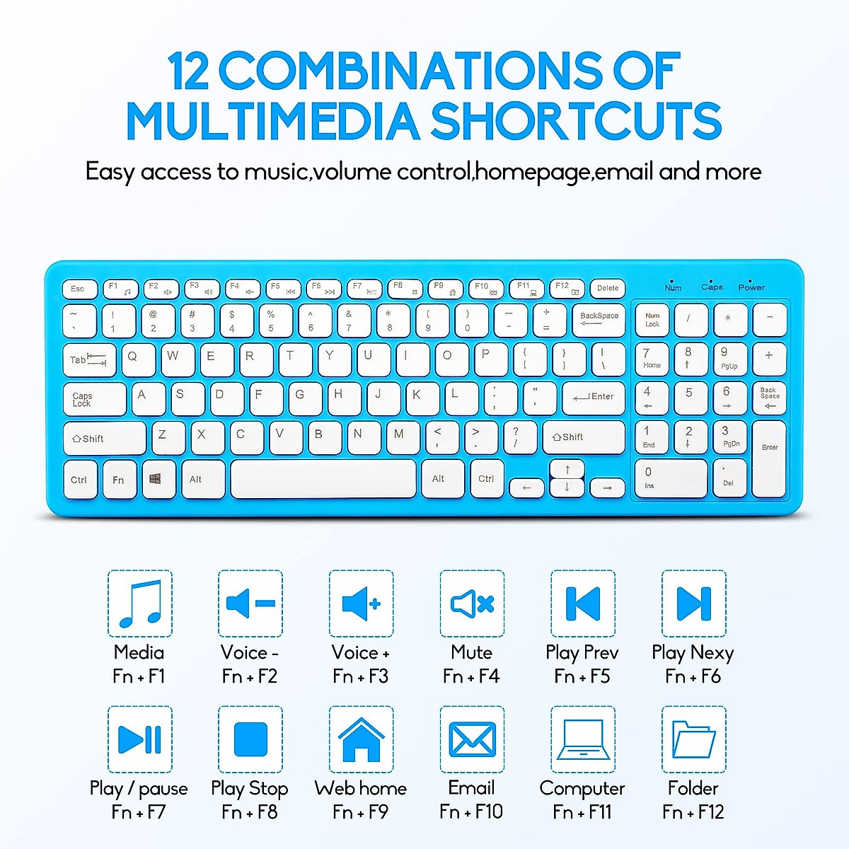 Wireless Keyboard and Mouse Combo, Compact Wireless Keyboard and Mouse Set 2.4G Ultra-Thin Sleek Design for Windows, Computer, Desktop, PC, Notebook, Laptop (Blue)