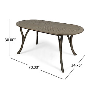 Christopher Knight Home 305157 Baia Outdoor Acacia Wood 70" Oval Dining Table, Gray Finish